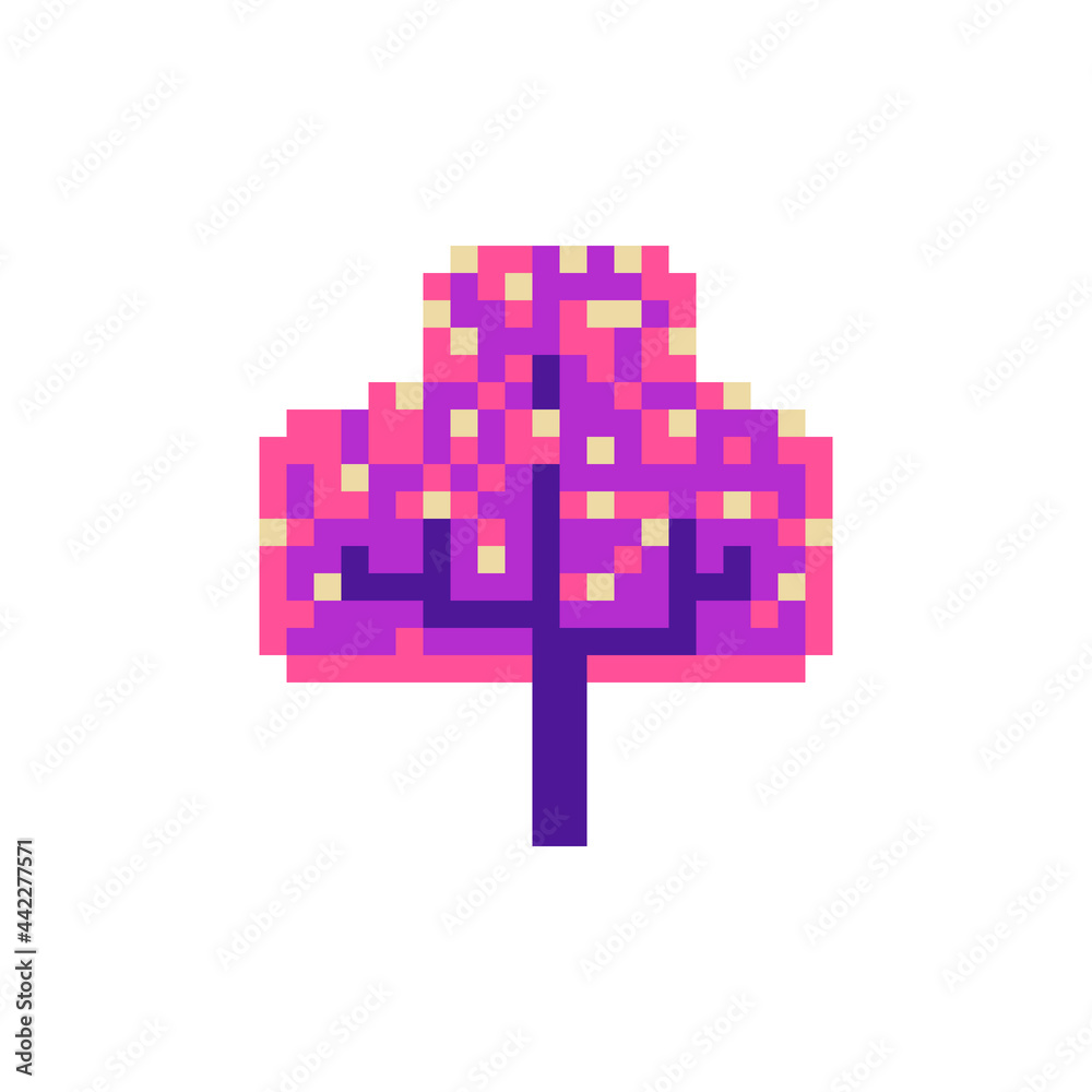 Stock-Vektorgrafik „Blooming sakura tree icon. Pixel art style. Symbol ...