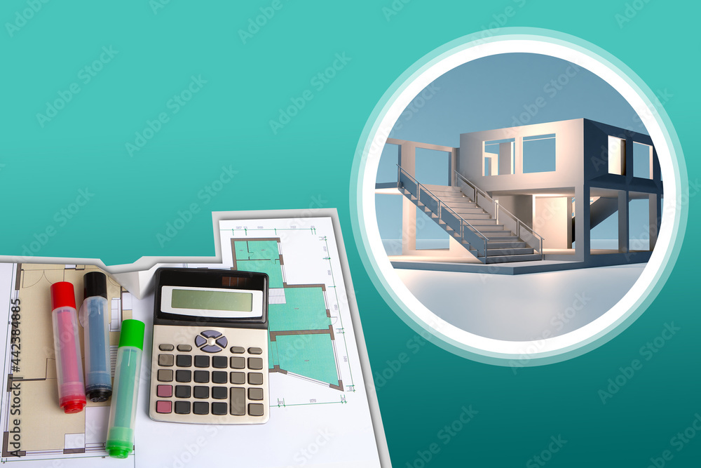 Architectural Design Markers And Calculator On Architectural Drawings architectural-design-markers-and-calculator-on-architectural-drawings
