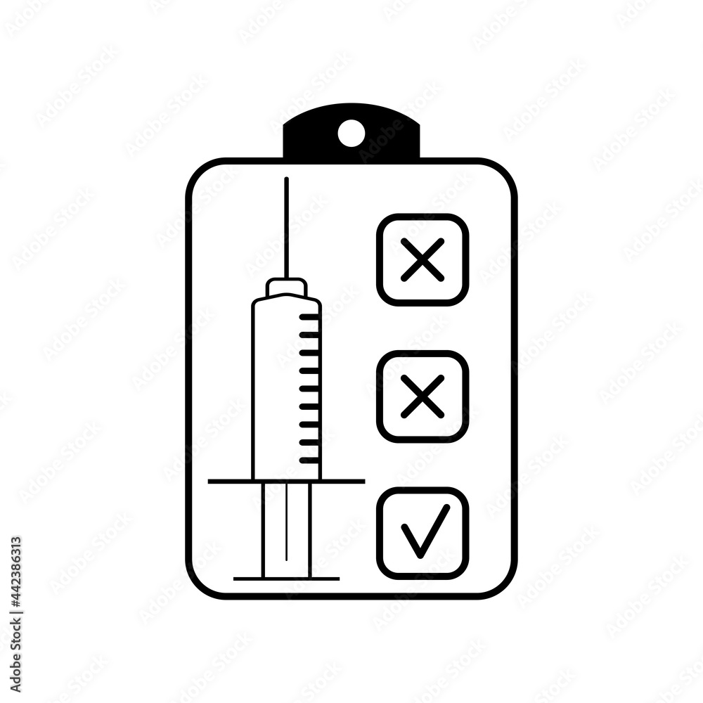 Check list and syringe for vaccination, medical interventions ...