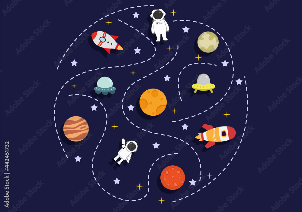 Astronaut With Rocket Background Illustration For Explore In Outer ...