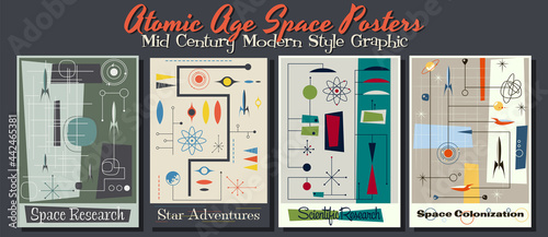 Atomic Age Space Posters, Mid Century Modern Style Graphic Stock Vector ...