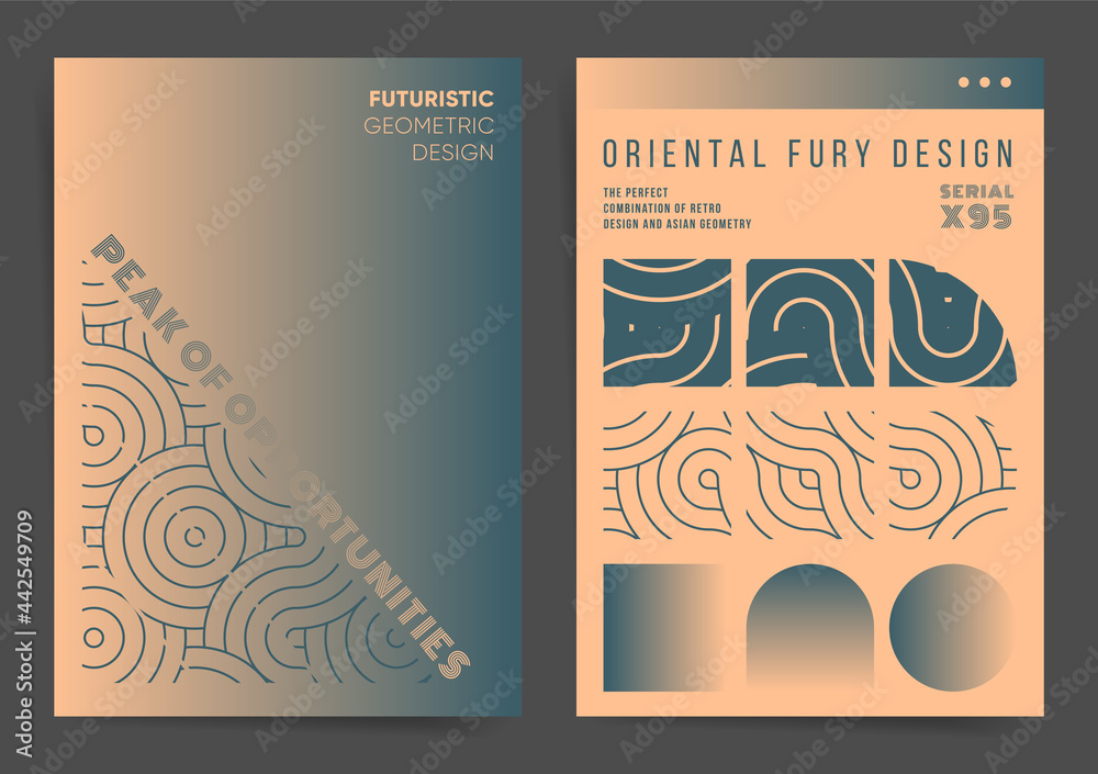 Gradient vintage geometric poster template set. 70s retro gradients and ...