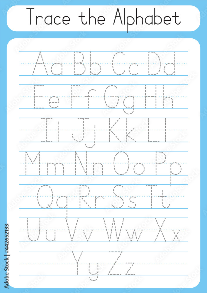 Vector de Stock Trace letters. Writing practice. Tracing worksheet for kids. Learn alphabet. ABC ...