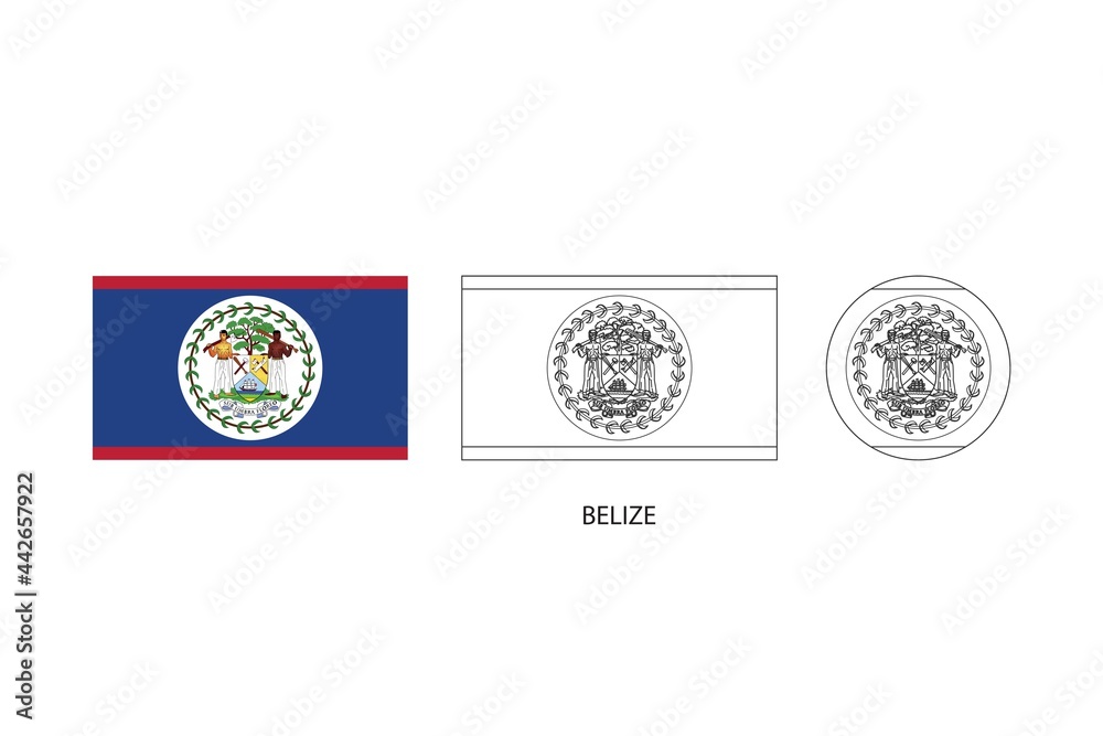 Belize flag 3 versions, Vector illustration, Thin black line of ...