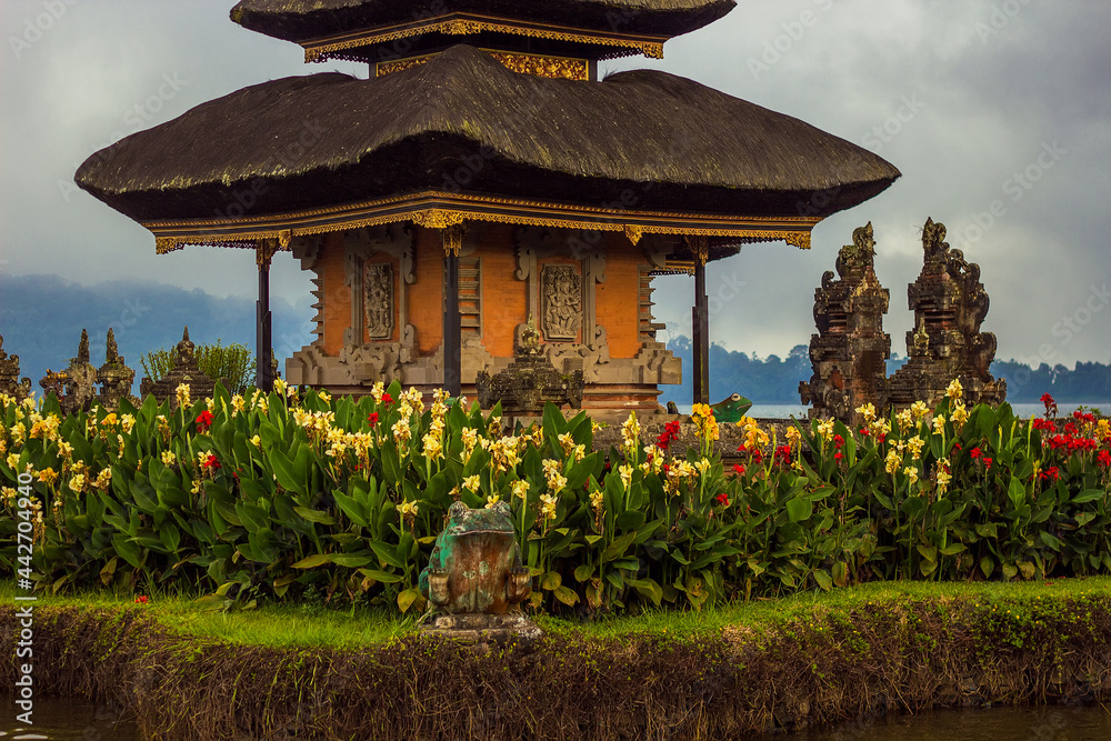 Close up of Pura Ulun Danu temple on Lake Beratan near Bedugul ...