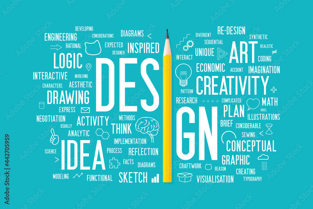 The white word "design" is separated and replaced the letter I with a ...