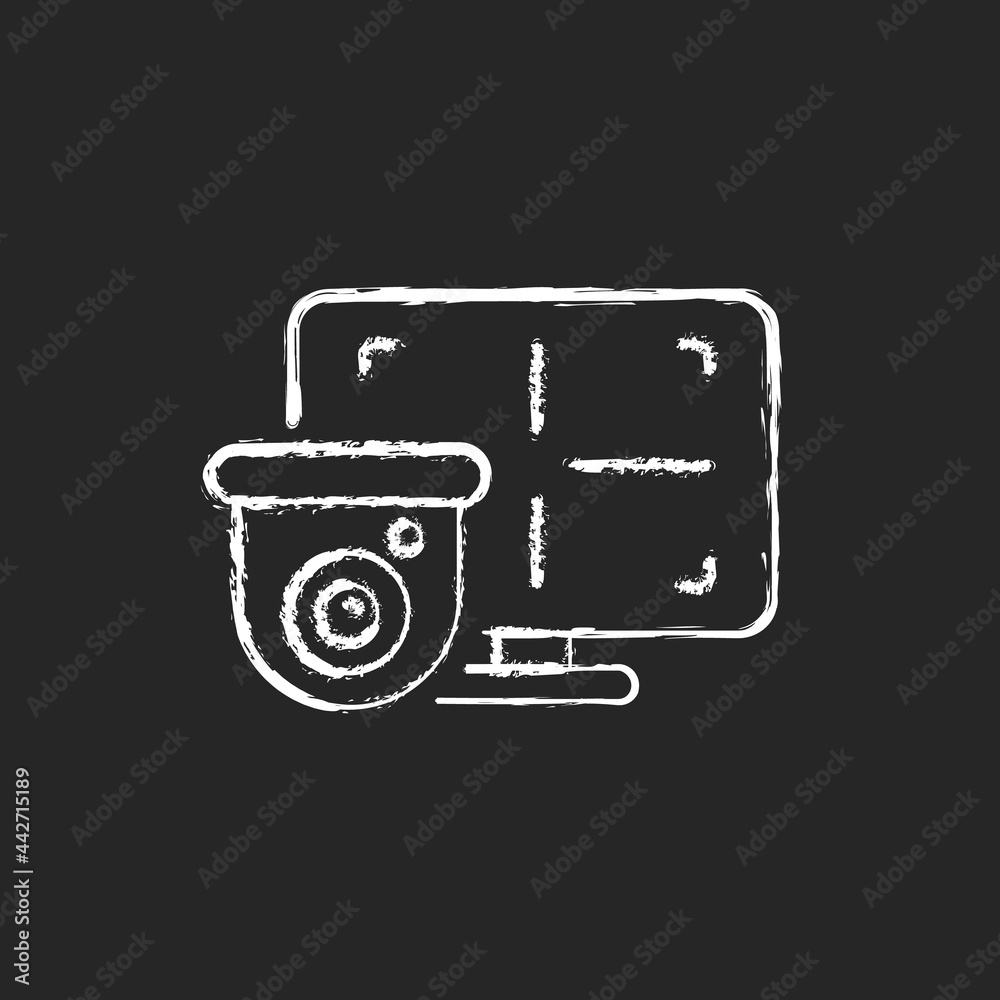 CCTV monitor chalk white icon on dark background. Device for ...