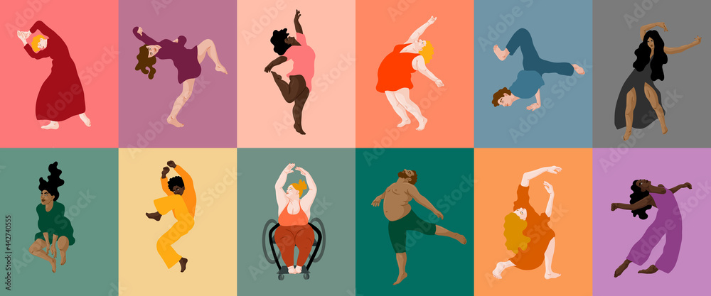 People of different bodied and abled people dancing expressively on ...