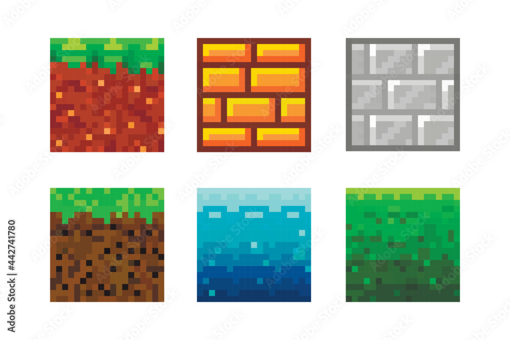 Pixel Art Icons. 2D Textures for 8-bit games. Set of vector pixel ...