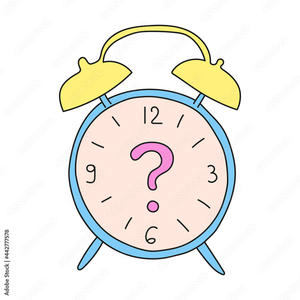 Colored watches with a pink question mark instead of arrows. Vector ...