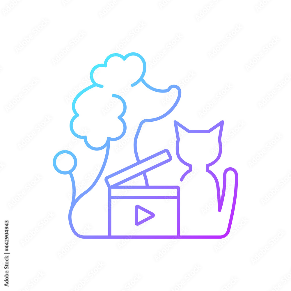 Pet videos gradient linear vector icon. Online content with domestic ...