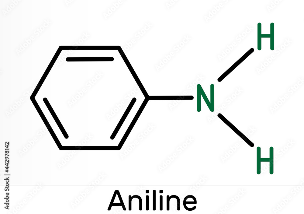 Ilustração Aniline, phenylamine, aminobenzene, benzenamine, C6H5NH2 ...