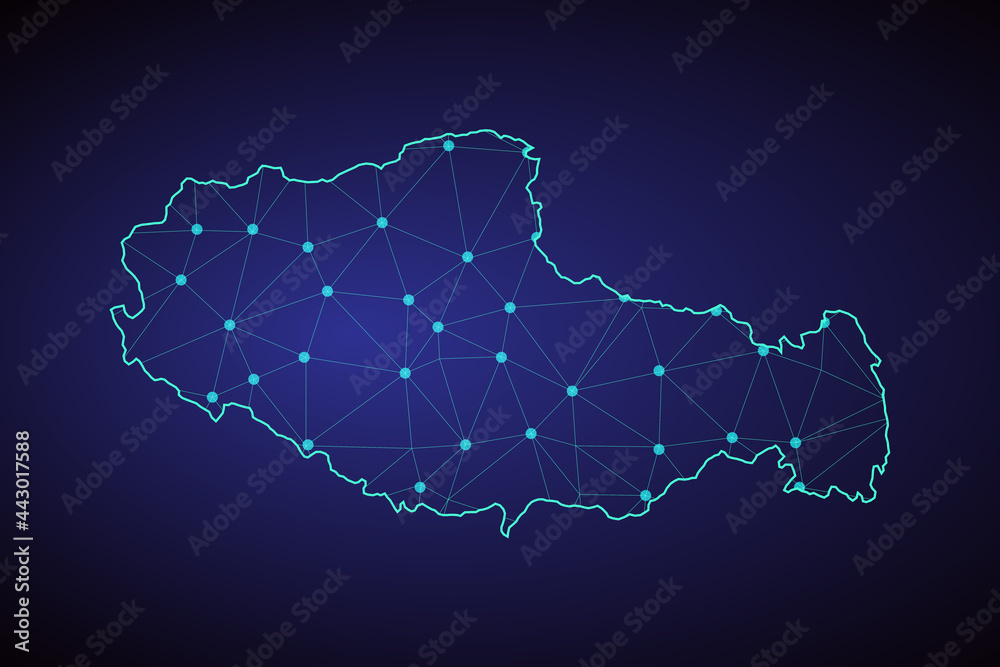 Map of Tibet. Wire frame 3D mesh polygonal network line, design sphere ...