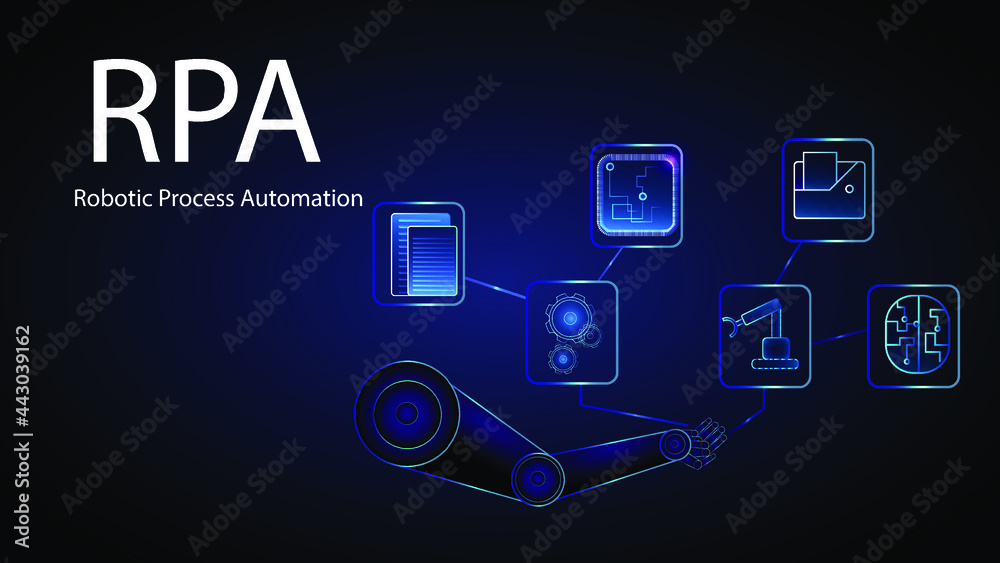 RPA and technology background and power button and vector picture Stock ...