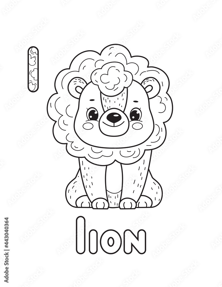 Line art design for kids coloring page..Animals alphabet. Vector ...