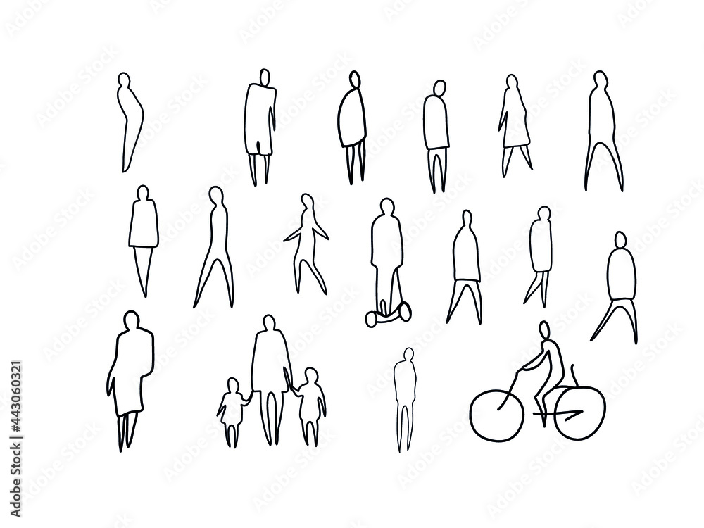 Vector illustration, Outline silhouettes of people, Contour drawing ...