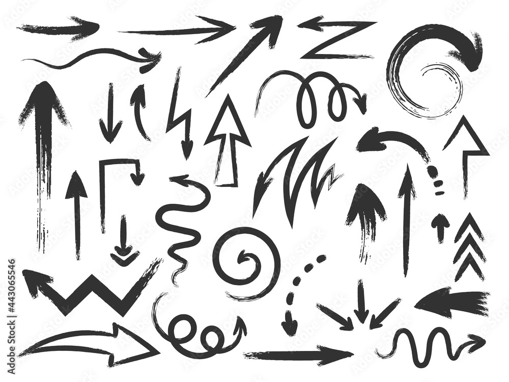 Grunge arrow. Rough textured zig zag arrows and curved direction ...