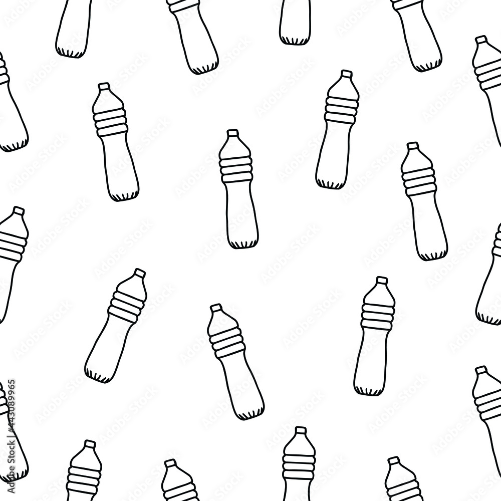 Doodle vector hand drawn pattern with plastic bottles of water. Stay ...