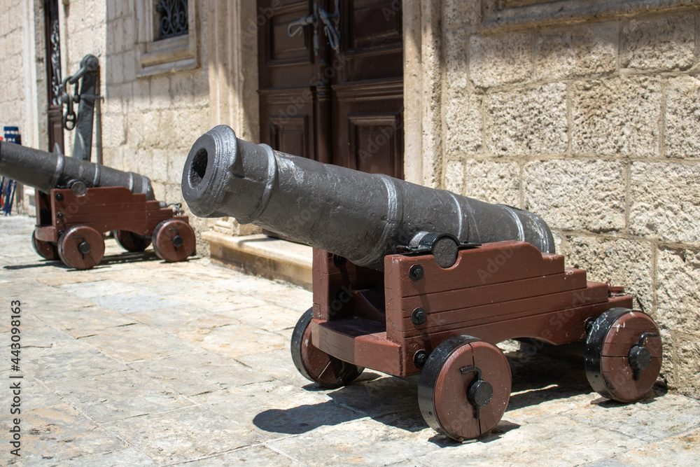 Old military cannon for shooting. Medieval weapons. Ancient artillery ...