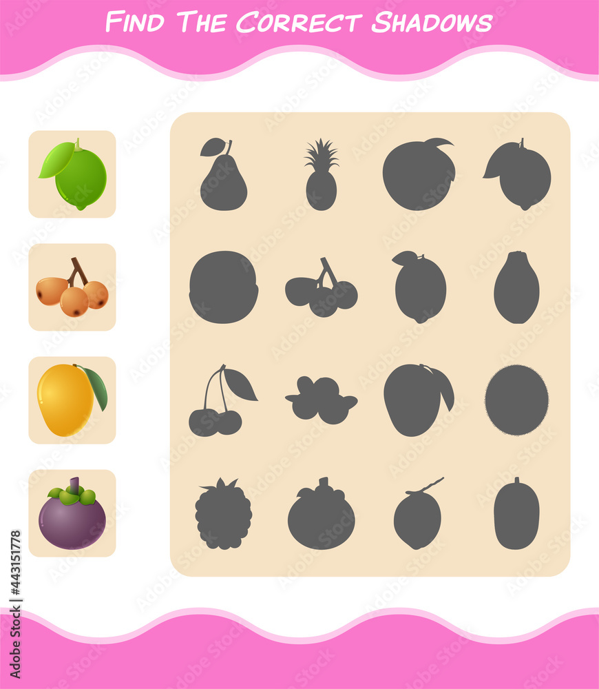 Find the correct shadows of cartoon fruits. Searching and Matching game ...