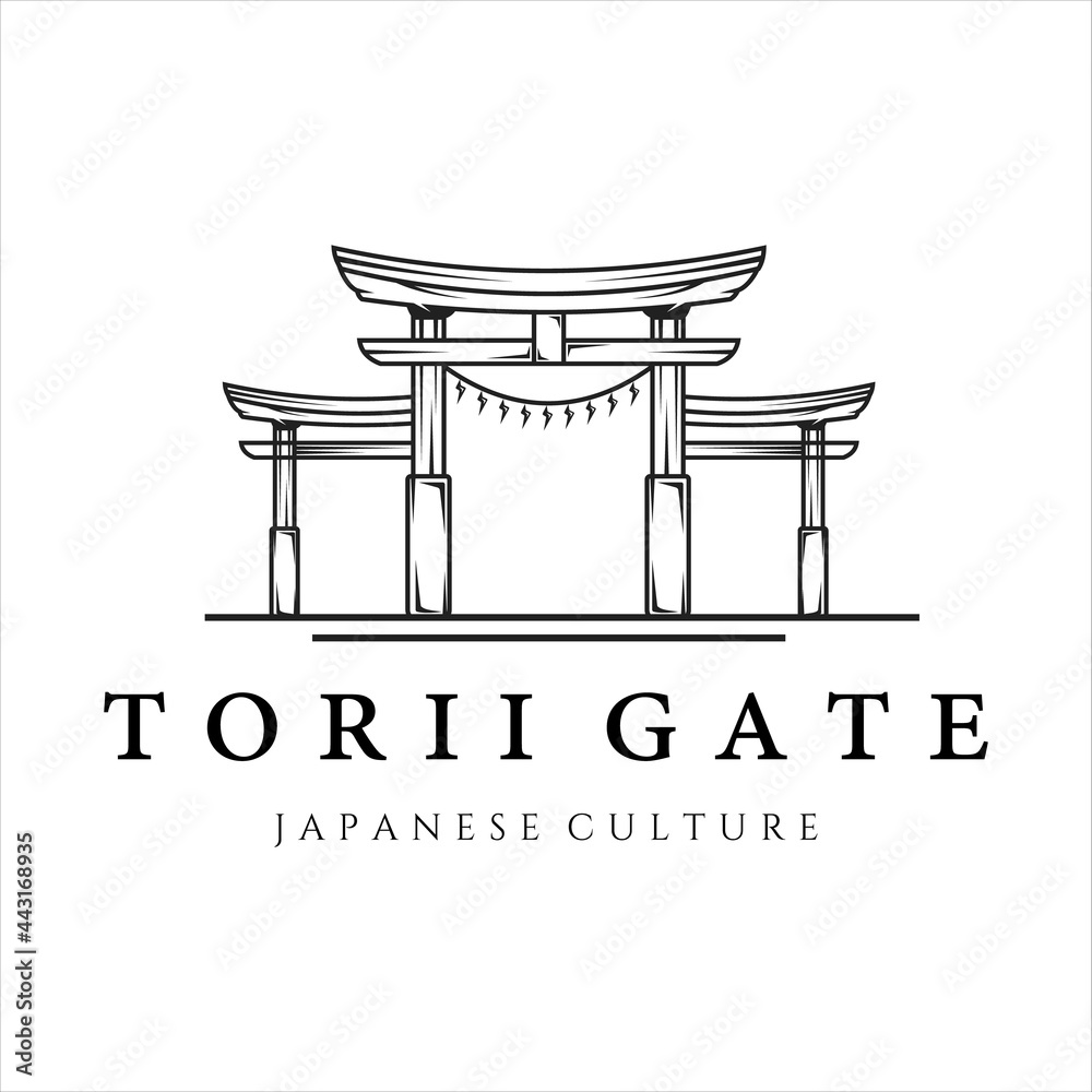 torii gate line art vintage minimalist vector logo illustration ...