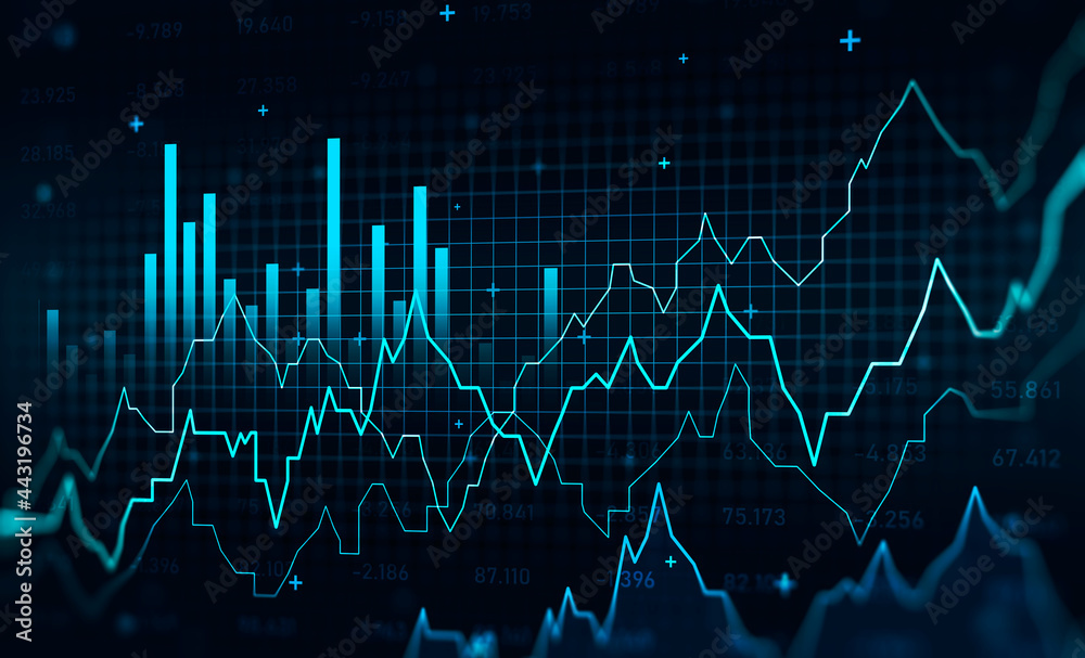 Neon green, blue chart waves with diagram Stock Photo | Adobe Stock
