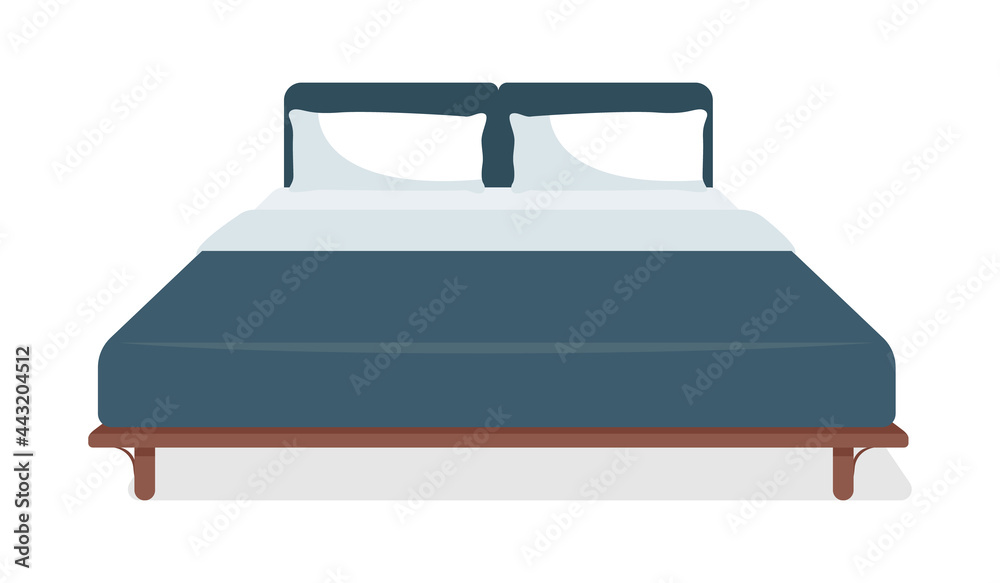 Double size bed semi flat color vector object. Modern home furniture ...
