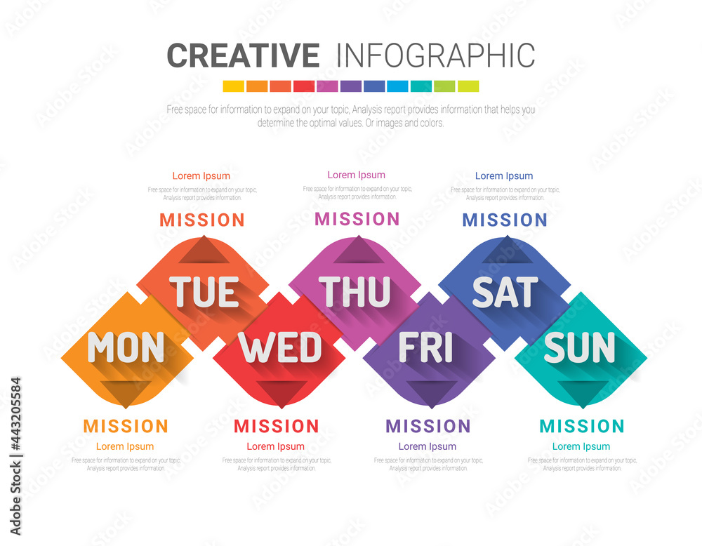 Timeline business for 7 day, 7 options, Timeline infographics design ...