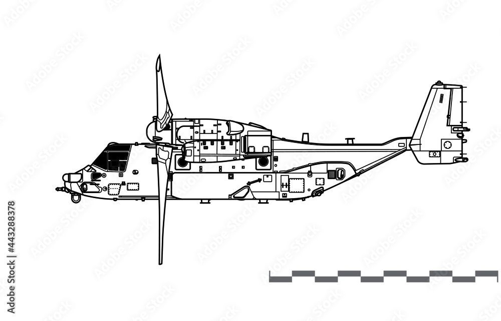 Bell Boeing CV-22B Osprey. Vector drawing of tiltrotor military ...