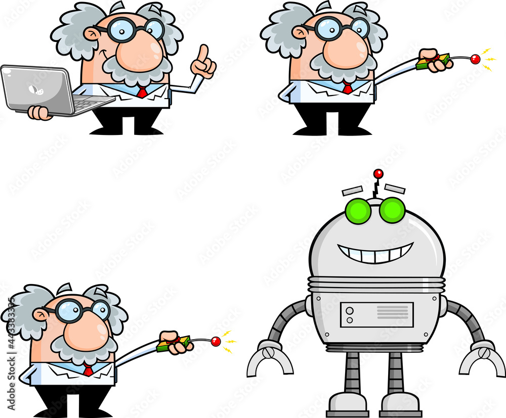 Science Professor Cartoon Character Poses. Vector Collection Set ...
