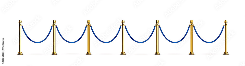 Blue rope barrier with gold stanchions. Velvet fence for entrance to ...