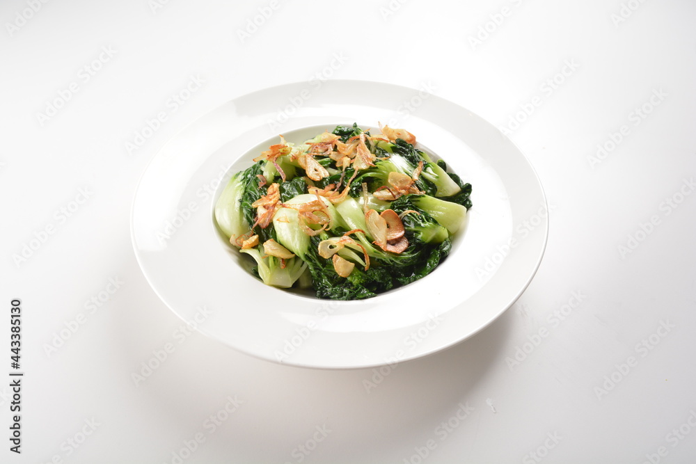 stir fried vegetable nai bai with garlic and mushroom in oyster sauce ...