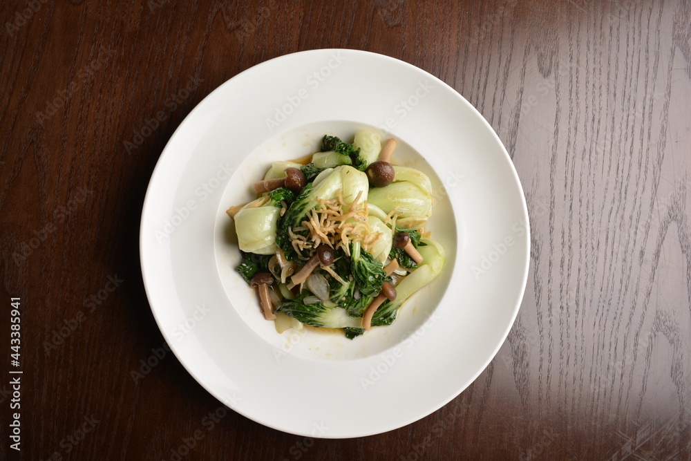 stir fried vegetable nai bai with garlic and mushroom in oyster sauce ...