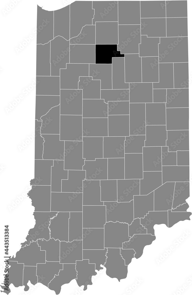 Black highlighted location map of the Hoosier Fulton County inside gray ...