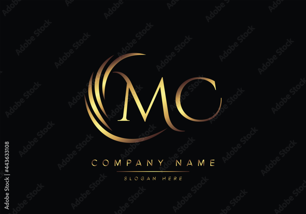 alphabet letters MC monogram logo, gold color elegant classical Stock ...