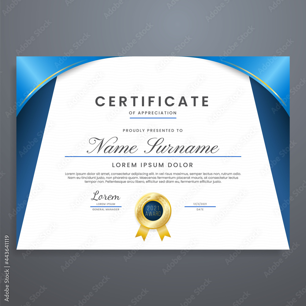 Certificate design template with blue color, multipurpose certificate ...