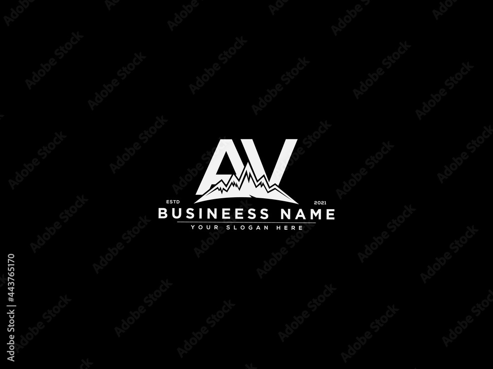 Letter AV Logo, mountain av line art icon logo vector for river forest ...