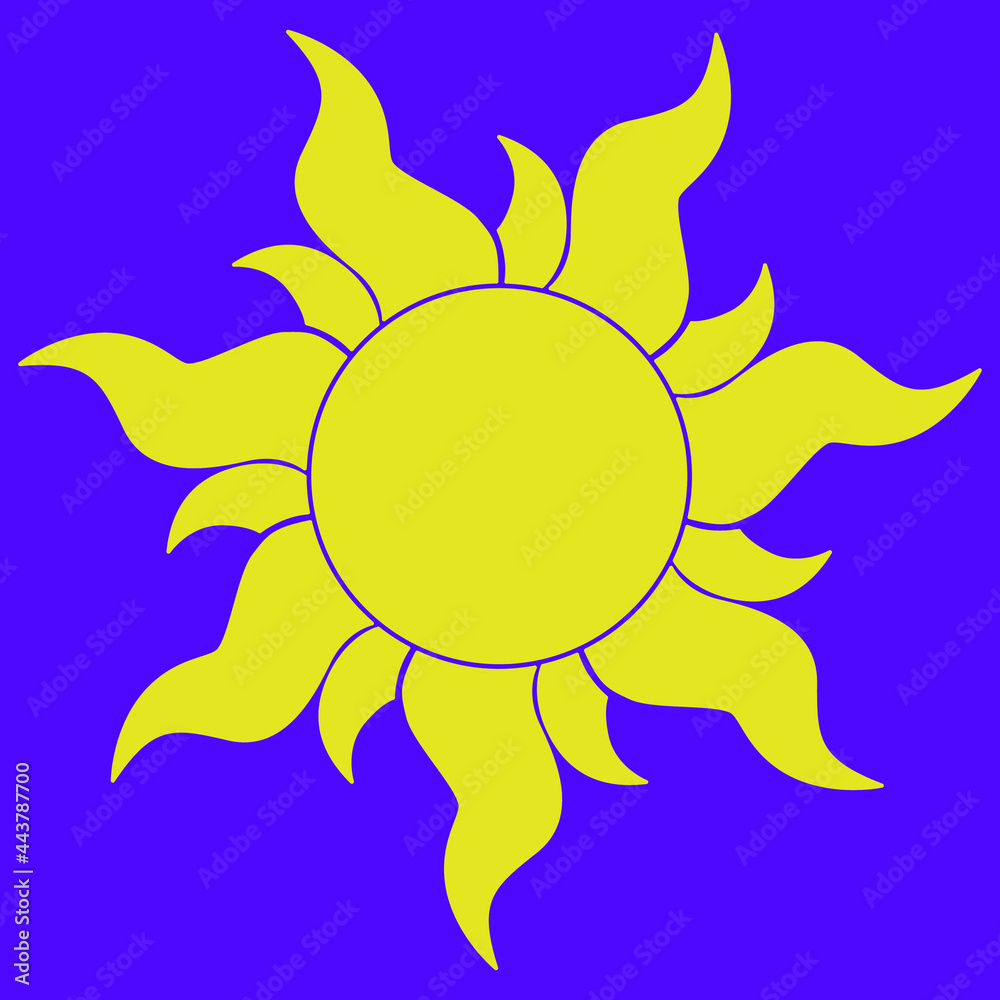 Sun vector illustration. Summer sunshine. Yellow sun. Purple background ...