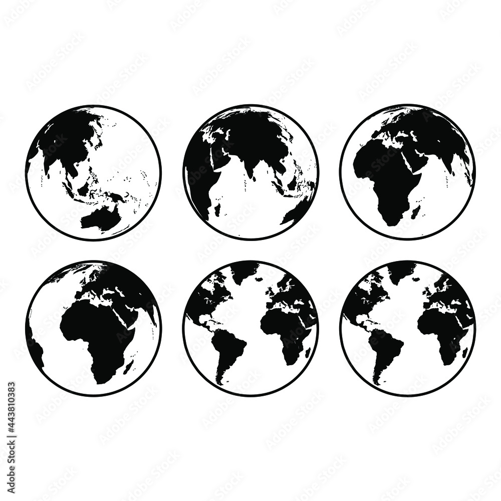 Earth globe icons. earth hemispheres with continents. vector world map ...