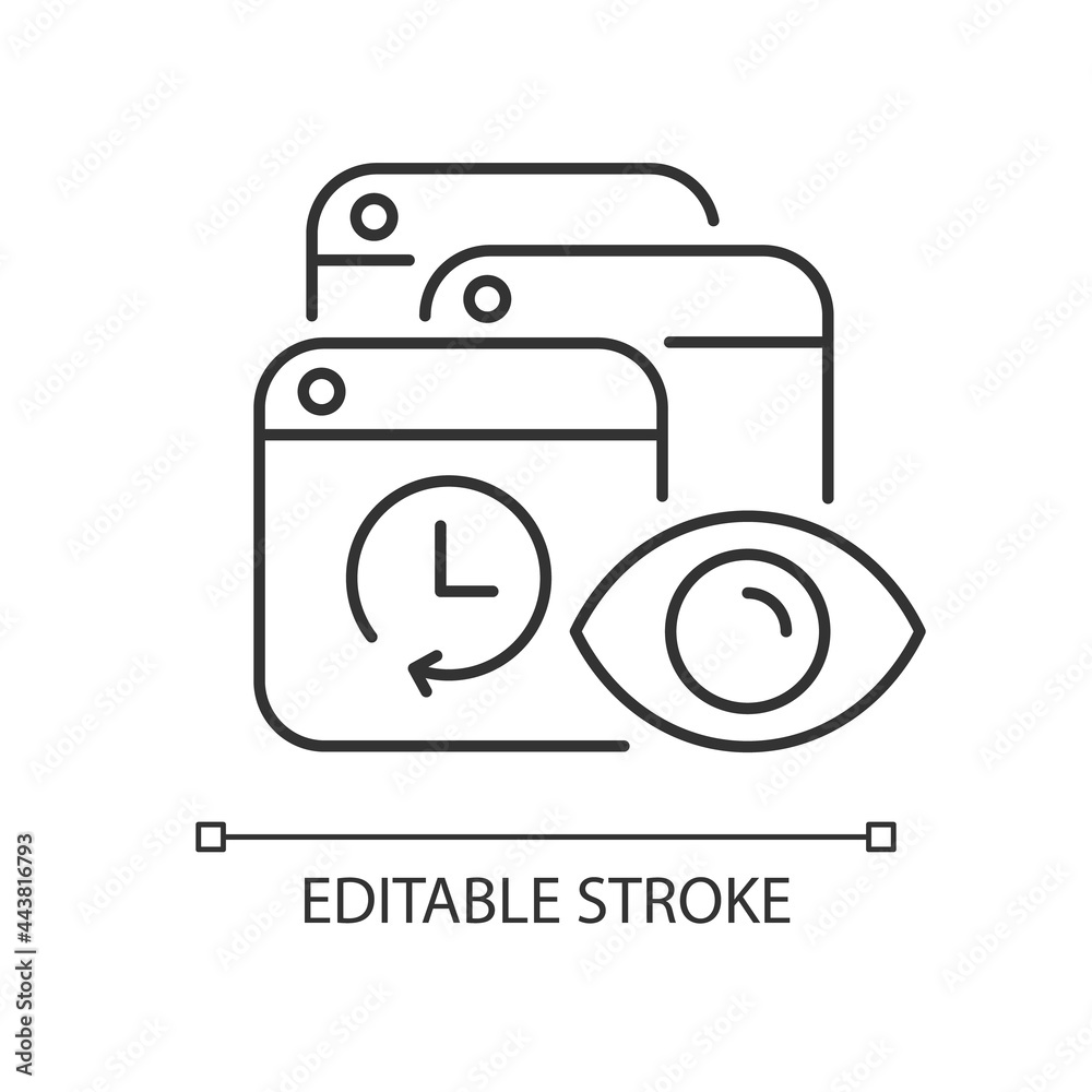 Tracking search history linear icon. Private browsing activity trailing ...