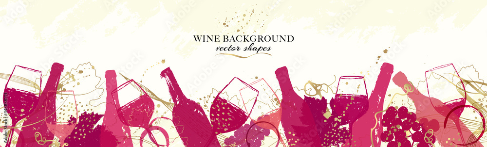 Elegant wine background design. Wide banner with illustration of wine ...