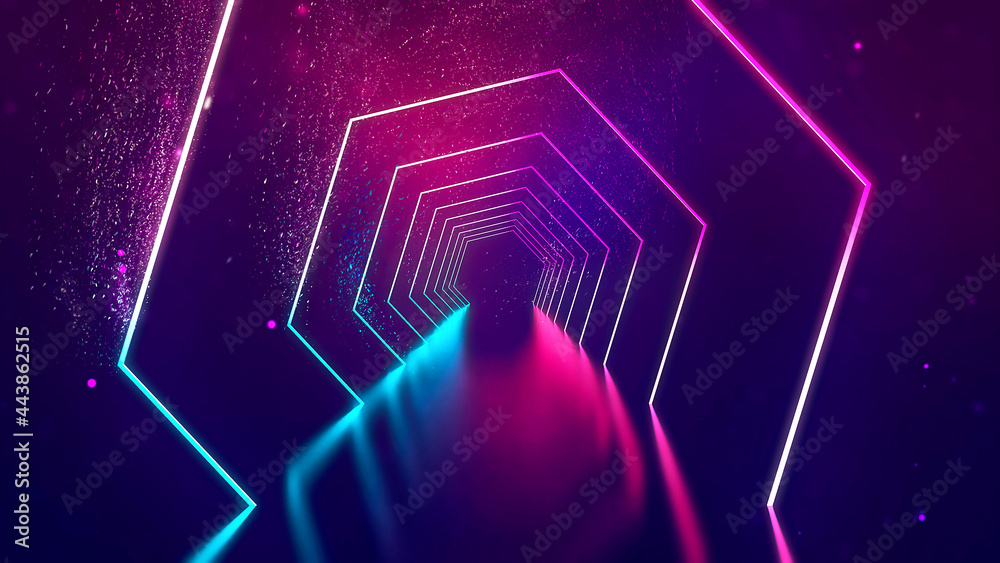 Room with neon lights. Ultraviolet abstract background with neon ...