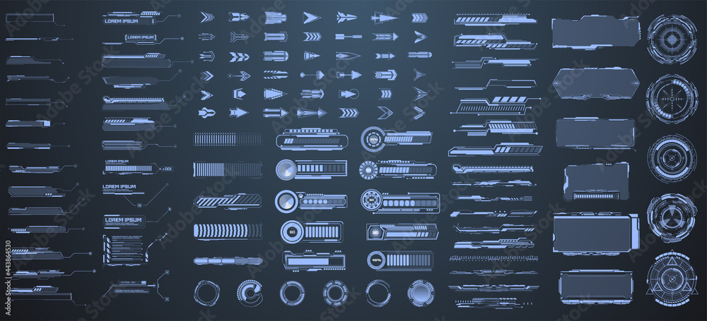 Futuristic User Interface set. Statistics, data information, frame, circle, Callouts titles and ...
