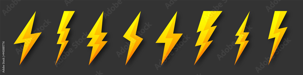 Yellow lightning bolt icons collection. Flash symbol, thunderbolt ...