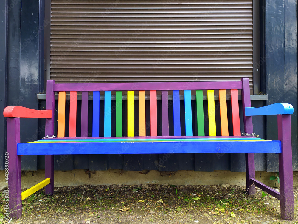 Colorful bench with different shiny colors as symbol for variety and ...