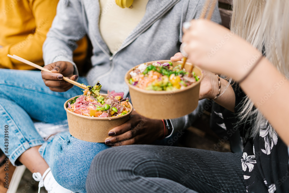 Anonymous hands enjoying healthy food Stock Photo | Adobe Stock