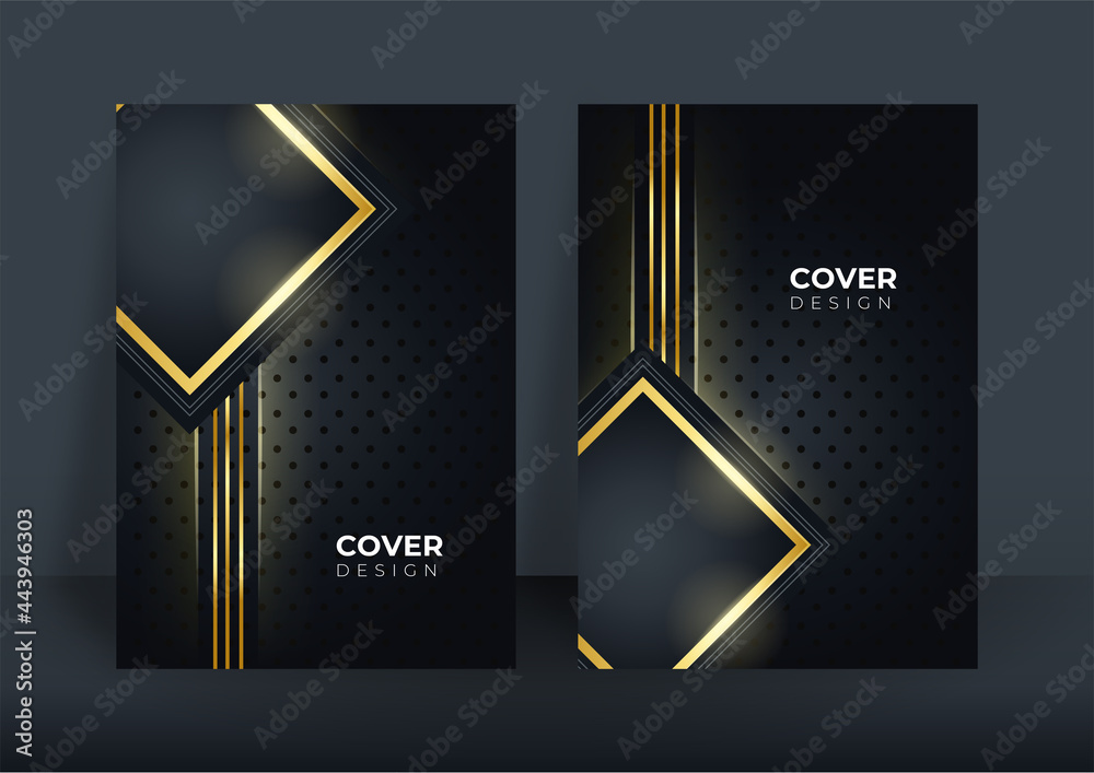 Modern black gold cover design set. Luxury creative line pattern in ...