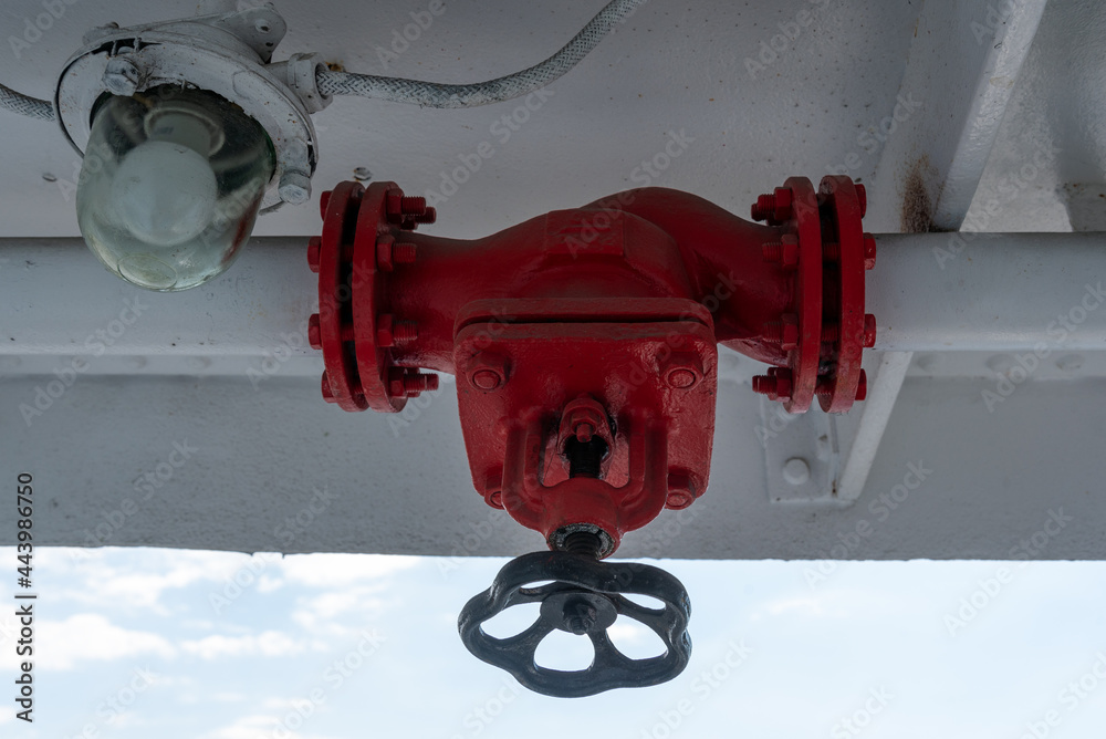 Industrial transfer of the red fire hydrant. Water fire extinguishing ...