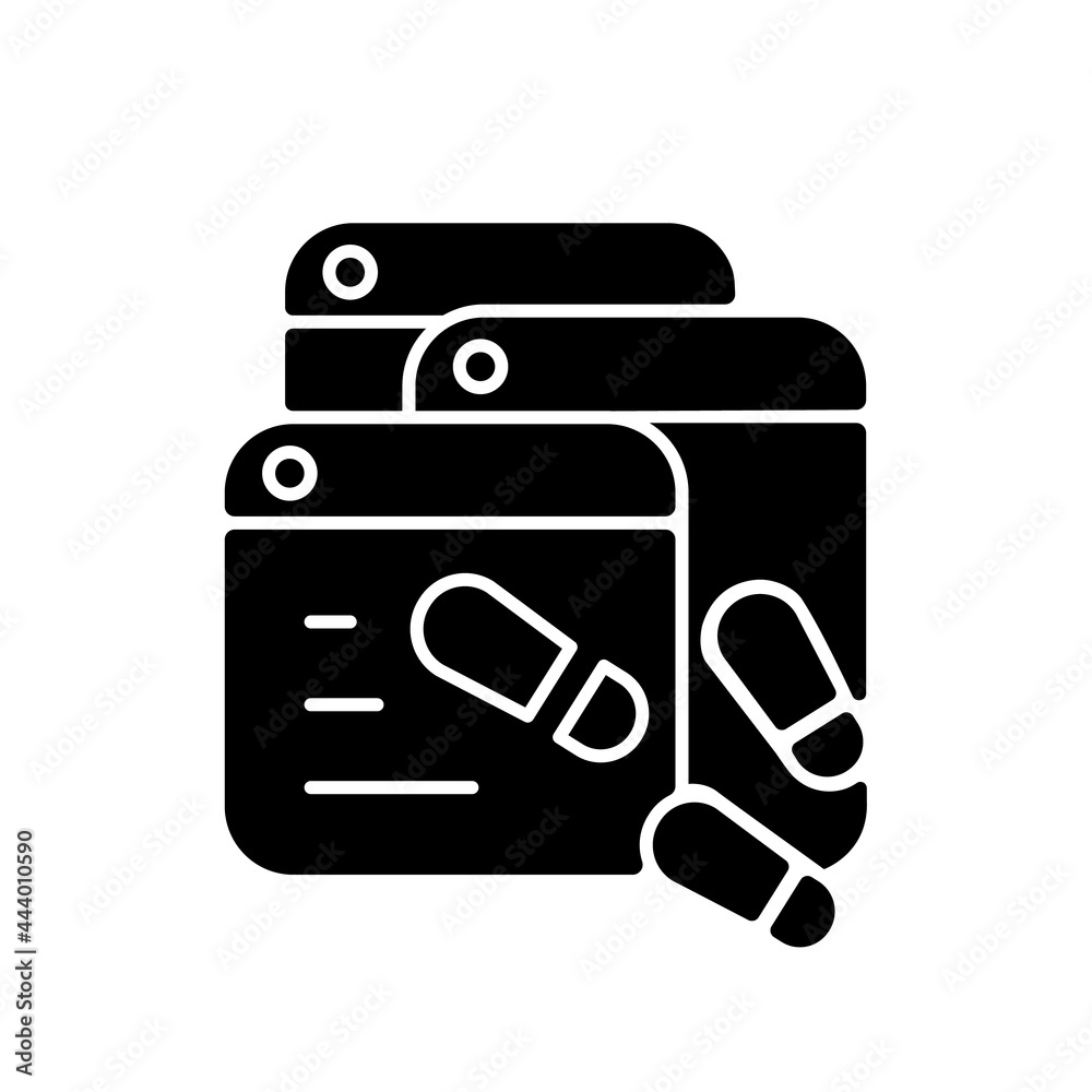 Digital trail black glyph icon. Data footprints. Collecting private ...