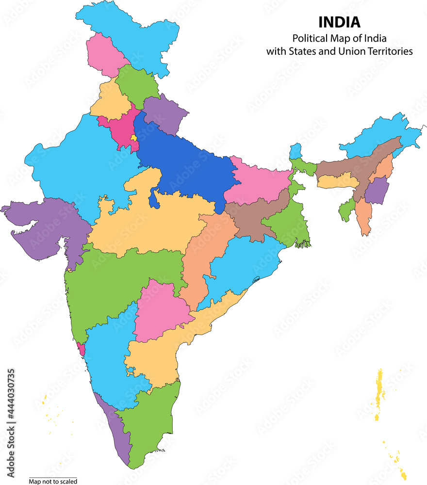 Colored political map of India with states and union territories Stock ...